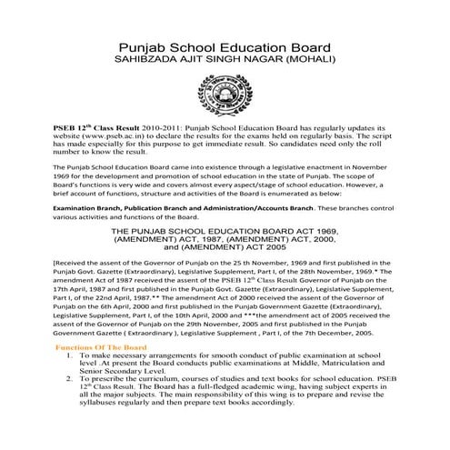 PSEB 12th Class Result | PDF