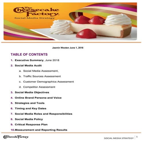PUR3622 - Cheesecake Factory Social Media Strategy | PDF