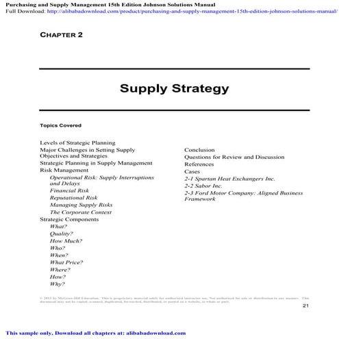 Purchasing and Supply Management 15th Edition Johnson Solutions Manual ...