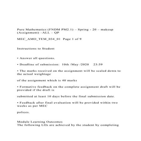 Engineering Mathematics-1 (MASC 0009.2) – Spring - 2020– CW (Assig | DOCX