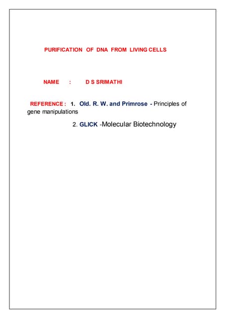 Isolation & Purification of DNA | PPT