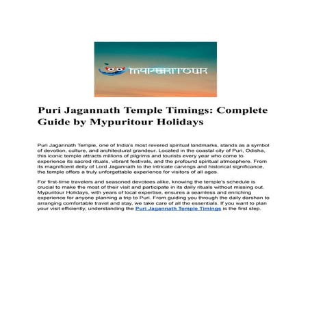 Puri Jagannath Temple Timings: Complete Guide by Mypuritour Holidays | PDF