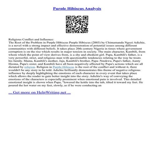 Purple Hibiscus Analysis | PDF