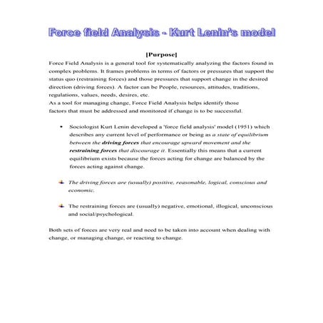 How Force Field Analysis Enhances Decision-Making and Team Engagement | PDF