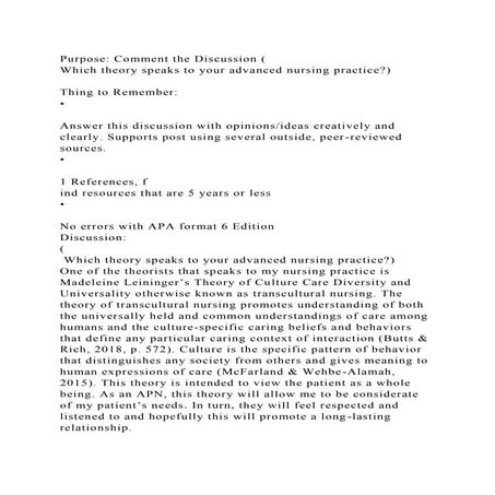 Purpose Comment the Discussion (Which theory speaks to your advan.docx