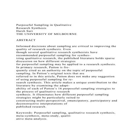 Purposeful Sampling in QualitativeResearch SynthesisHarsh .docx