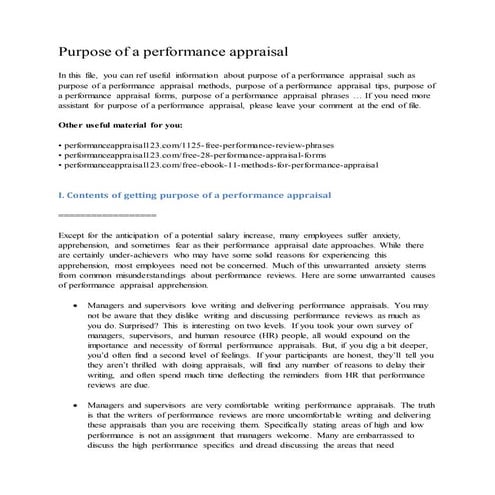 Purpose of a performance appraisal | DOCX