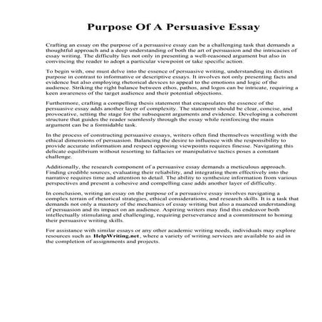 Purpose Of A Persuasive Essay. Appalachian State University | PDF
