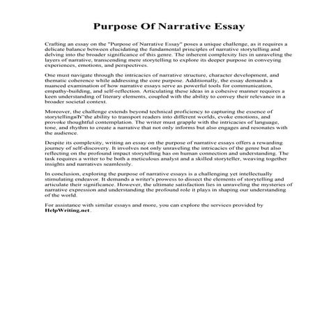 Purpose Of Narrative Essay. Fayetteville State University | PDF