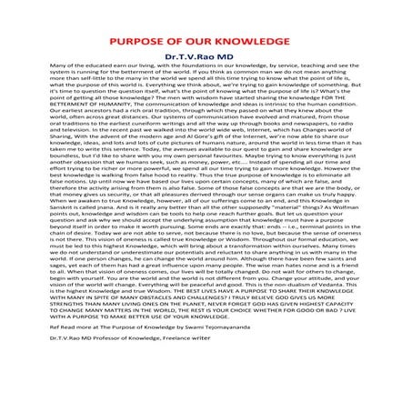 Purpose of our knowledge | PDF