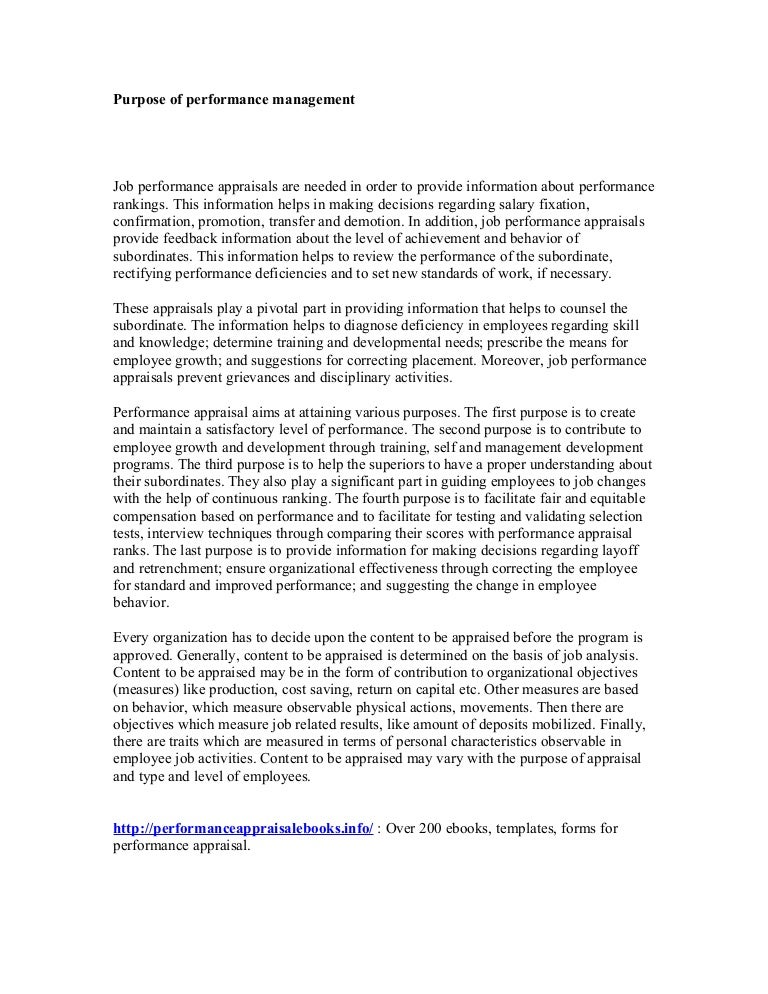 Purpose Of Performance Management Purpose Of Performance Management
