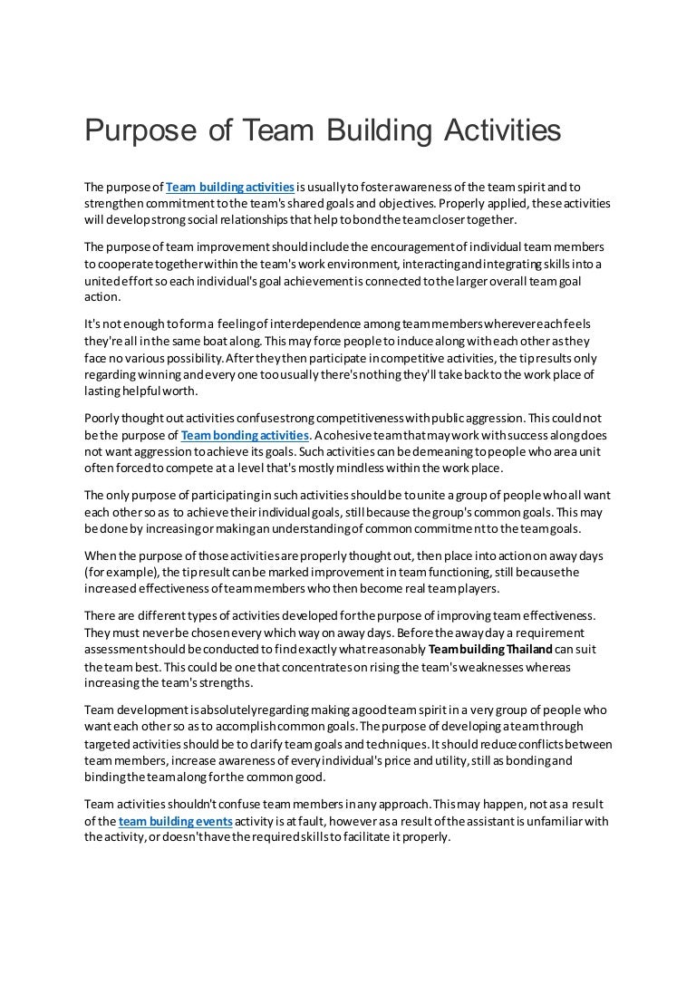 Purpose of team building activities