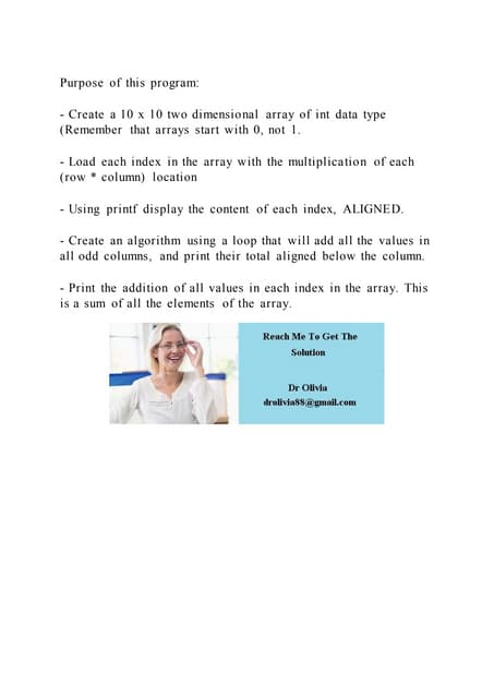 Purpose Of This Program Create A 10 X 10 Two Dimensional Array Pdf