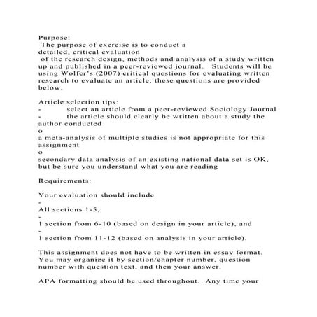 Purpose The purpose of exercise is to conduct a detailed, criti.docx