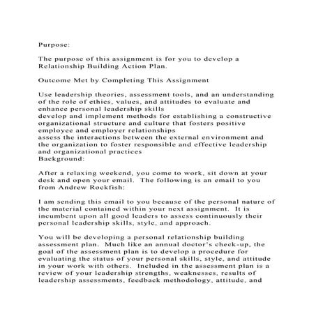 Purpose The purpose of this assignment is for you to develop .docx ...