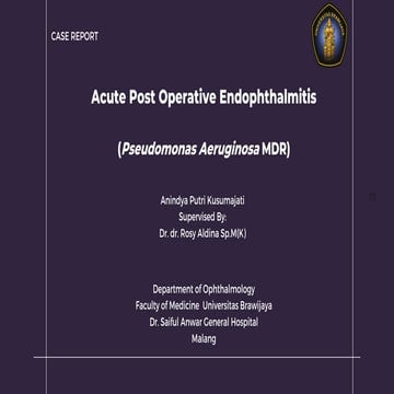 Acute Post Operative Endophthalmitis (Pseudomonas aeruginosa MDR) | PDF