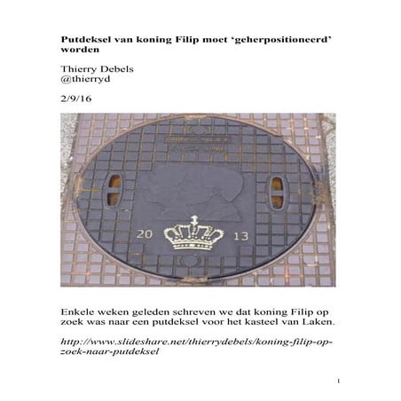 Putdeksel van koning Filip moet 'geherpositioneerd' worden | DOC