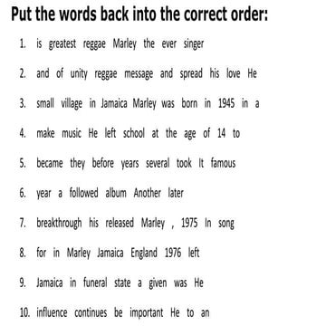 Put the words together - bob marley biography | PPT