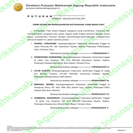 Putusan MA PTUN Tergugat PT Nabire Baru | PDF