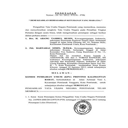 Putusan PTUN no 24 g tahun 2012 ptun ptk | PDF