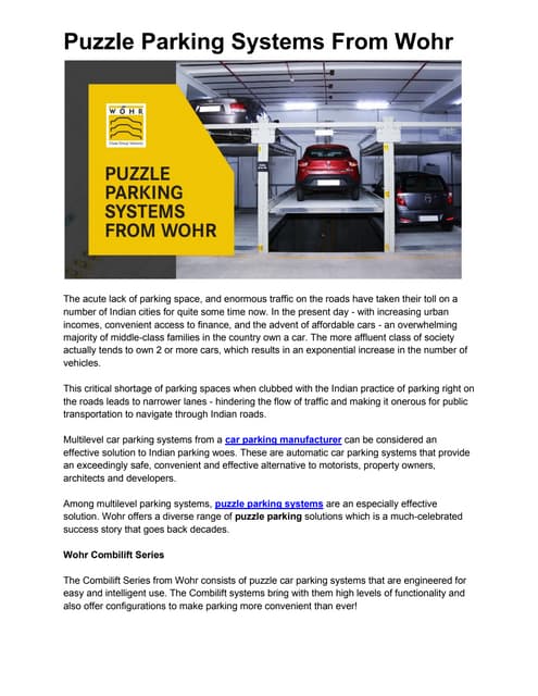 Puzzle parking systems | PDF