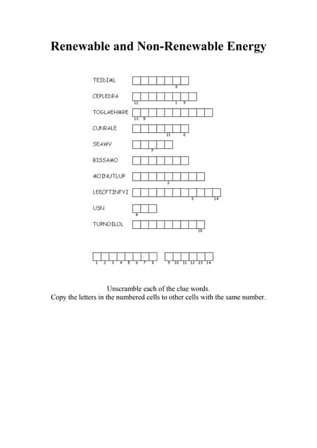 PUZZLES RENEWABLE & NON-RENEWABLE ENERGY | PDF