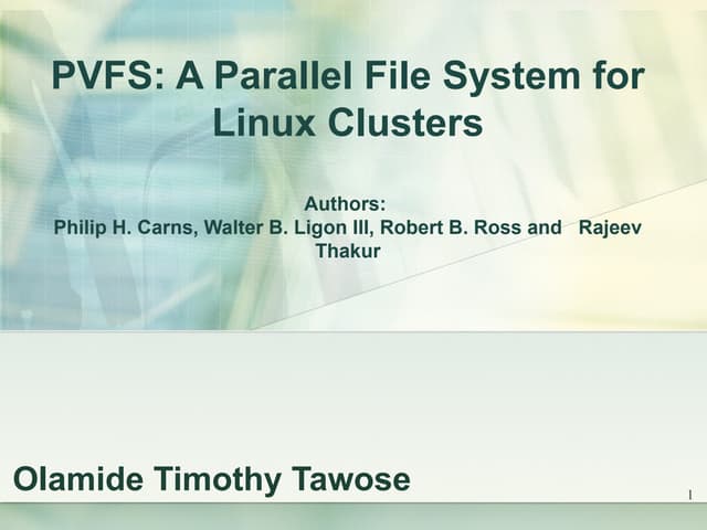 Pvfs A Parallel File System For Linux Clusters Ppt 2372