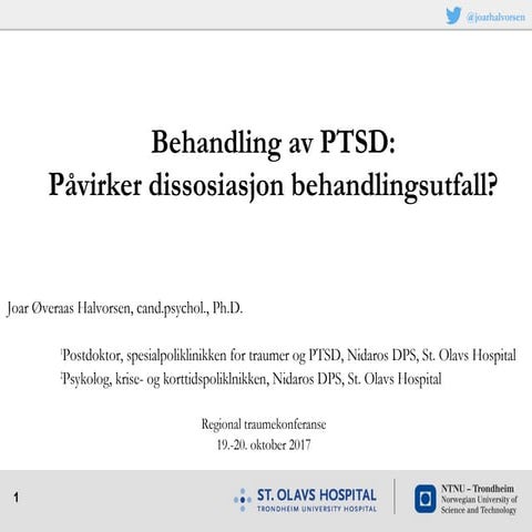 Behandling av PTSD: Påvirker dissosiasjon behandlingsutfall? | PPT