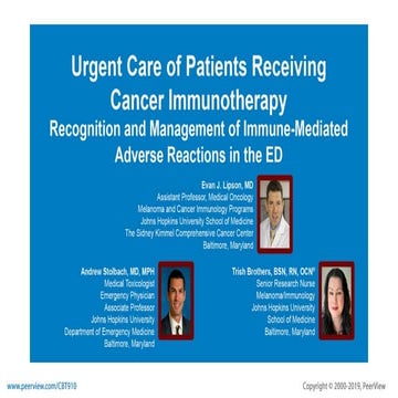 Urgent Care of Patients Receiving Cancer Immunotherapy: Recognition and ...