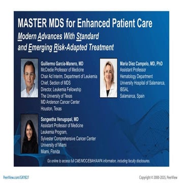 MASTER MDS for Enhanced Patient Care: Modern Advances With Standard and ...