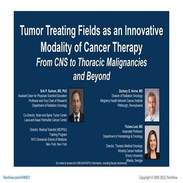Tumor Treating Fields as an Innovative Modality of Cancer Therapy: From CNS to Thoracic ...