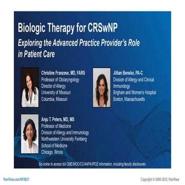 Biologic Therapy for CRSwNP: Exploring the Advanced Practice Provider’s ...