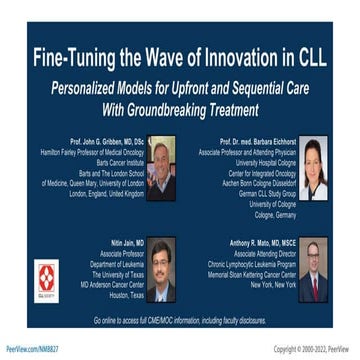 Fine-Tuning the Wave of Innovation in CLL: Personalized Models for ...