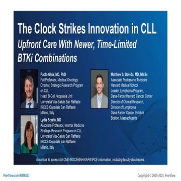 The Clock Strikes Innovation in CLL: Upfront Care With Newer, Time ...
