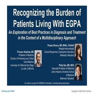 Recognizing the Burden of Patients Living With EGPA: An Exploration of Best Practices in ...