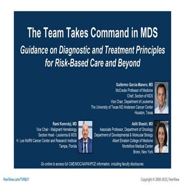 The Team Takes Command in MDS: Guidance on Diagnostic and Treatment ...
