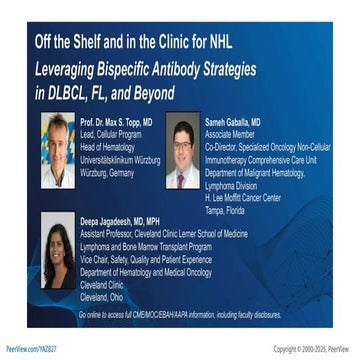 Off the Shelf and in the Clinic for NHL: Leveraging Bispecific Antibody ...