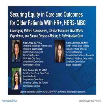 Securing Equity in Care and Outcomes for Older Patients With HR+, HER2 ...