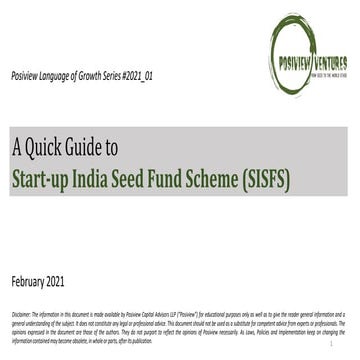 Quick Guide to Start-up India Seed Fund Scheme (SISFS) | PDF