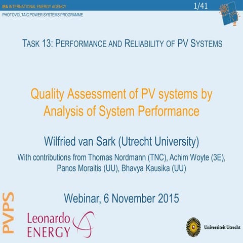 Quality Assessment of PV Systems by Analysis of System Performance | PPT