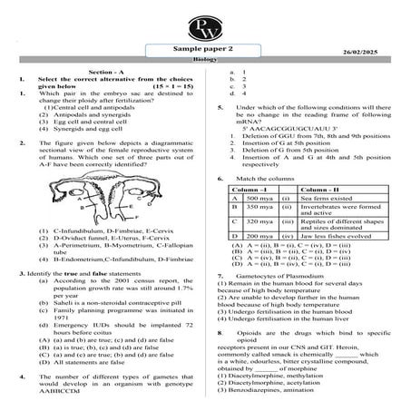 sample test questionnaire in Biological Science | DOCX