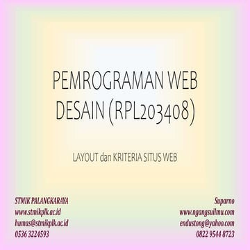 Layout dan Kriteria Situs Web pada Matakuliah Pemrograan Web Desain | PPSX