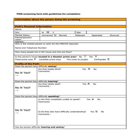 Pwd screening form (blank form) | DOC | Medical Health