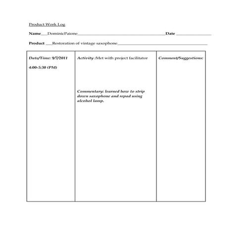 Product Work Log | DOCX