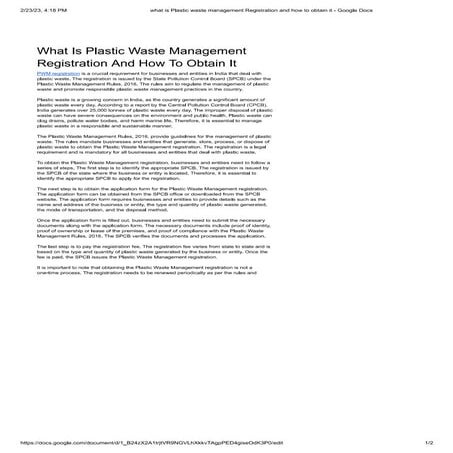 What Is Plastic Waste Management Registration And How To Obtain It | PDF