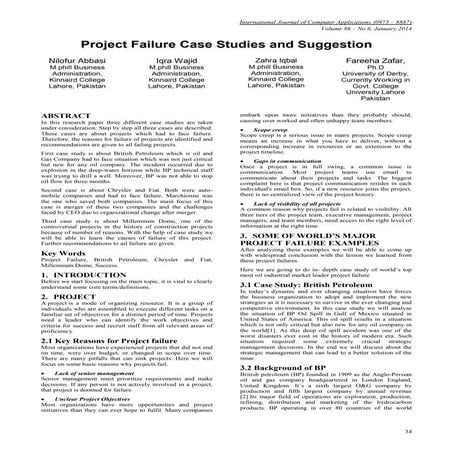 PROJECT FAILURE - CASE STUDY BYInternational Journal of Computer ...