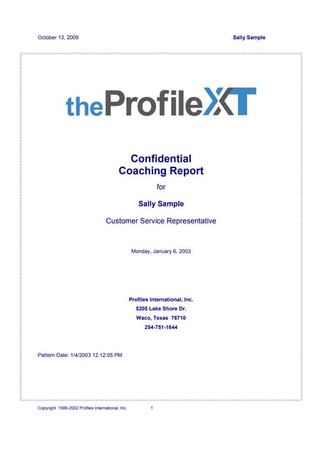 Sample Report Placement Report (Pcsp)