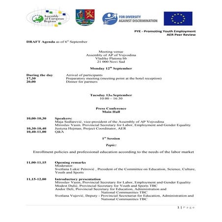 Pye pr1 draft agenda _3_ | PDF