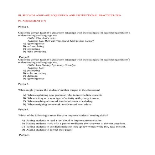 Pyetje Per provimin e gjuhes Angleze | PDF