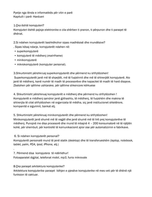 Kompjuteri, Historiku i tij dhe pjeset harduerike te tij ( CPU ...